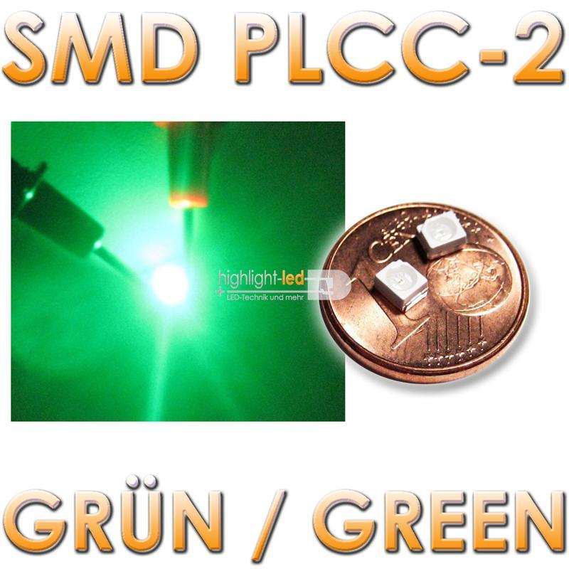 20 SMD LED PLCC-2 Grün, grüne LEDs SMDs 3528 green vert groene verde ...