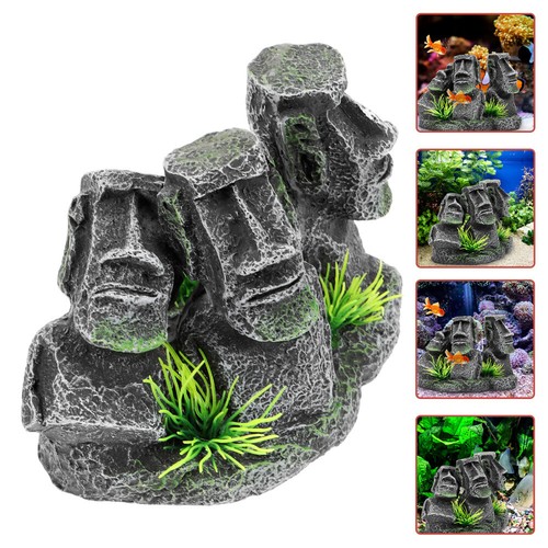 Fish Aquarium Decoration Tank Moai Decorations Stone Statue Ornaments ...