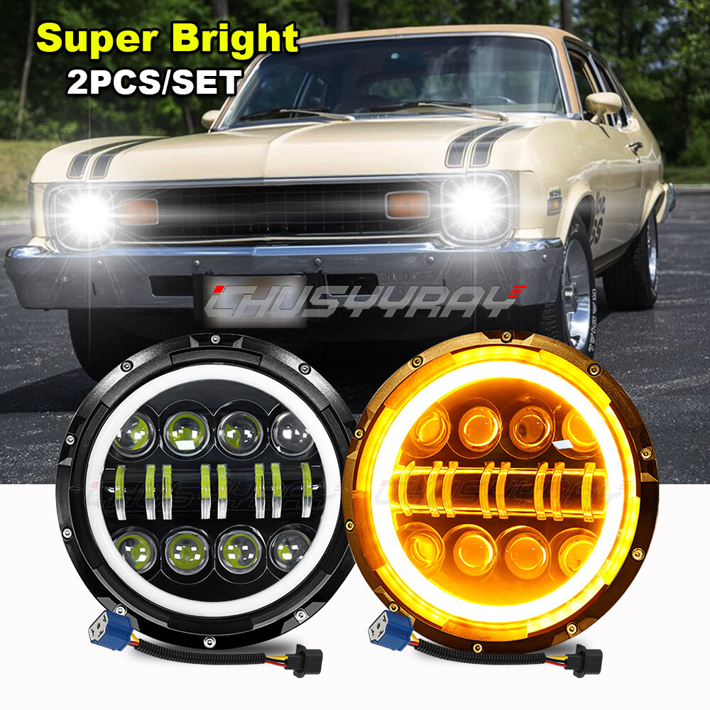 2×7’’ round LED Headlights fit Chevy II Nova 1969 1970 1971 1972 1973 ...
