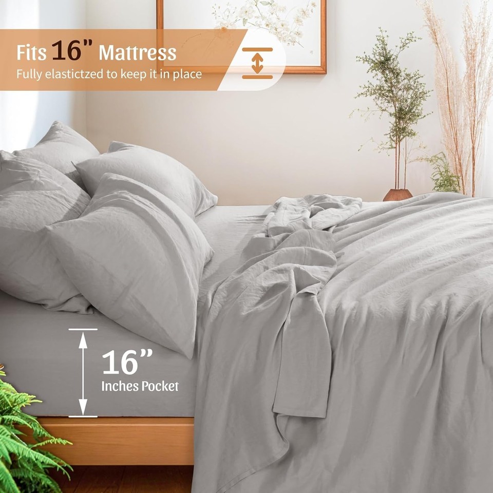 100% French Linen Sheets - Queen Size Bed Sheets, Breathable & Cooling ...