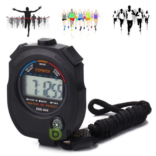 Stopwatch Digital Sports Timer Waterproof; Swimming Marathon LCD Alarm ...