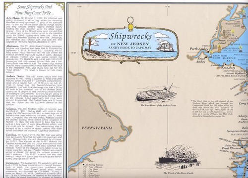 New Jersey Shipwreck Chart-Great Nautical Art Print Map | eBay