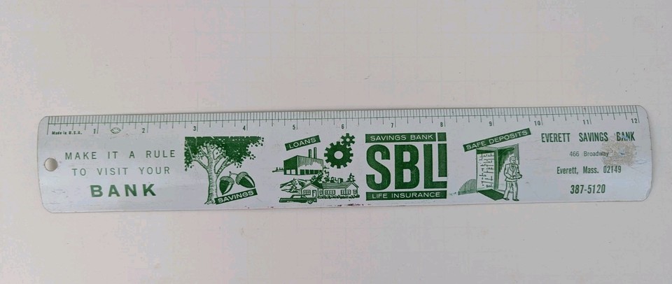 Vintage 12” Metal Advertising Ruler SBLI Savings Bank Life Insurance ...