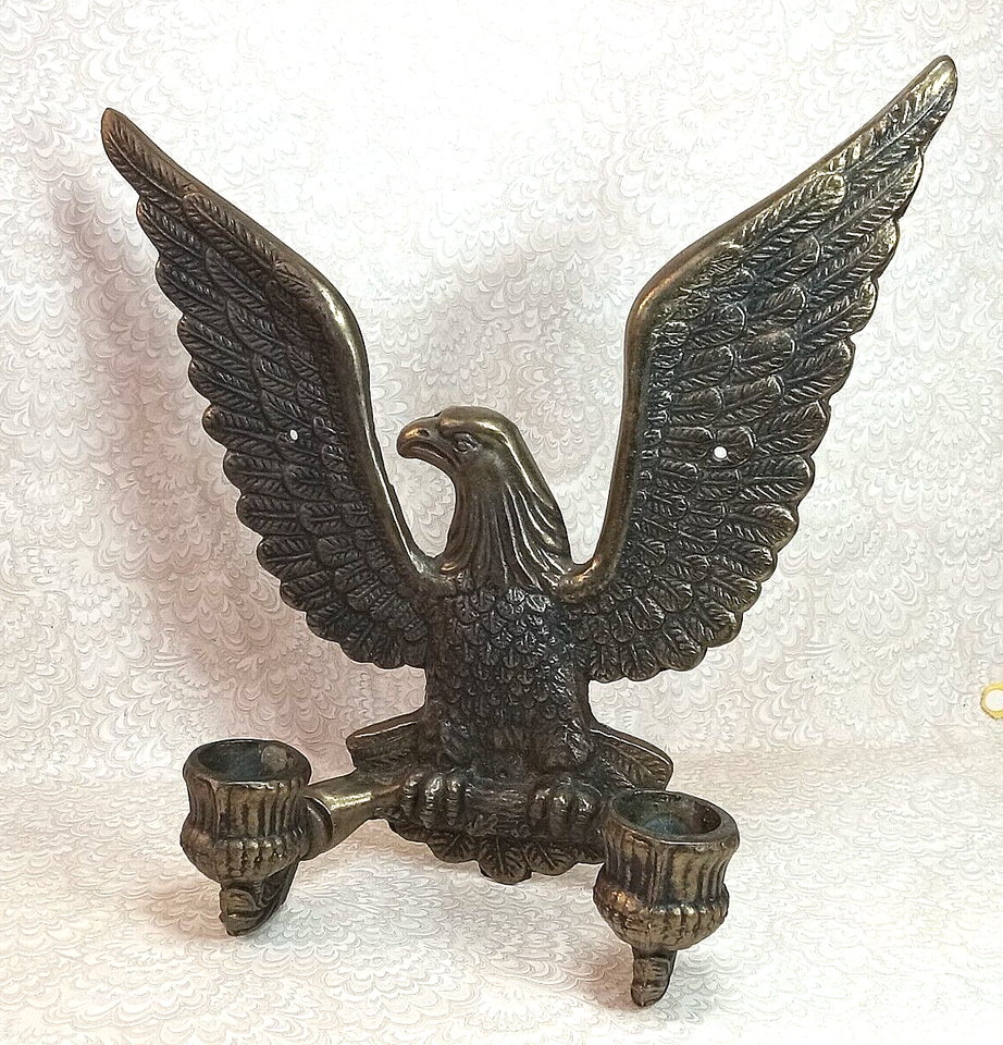 Vintage Brass American Bald Eagle Two Light Candlestick Holder Wall ...