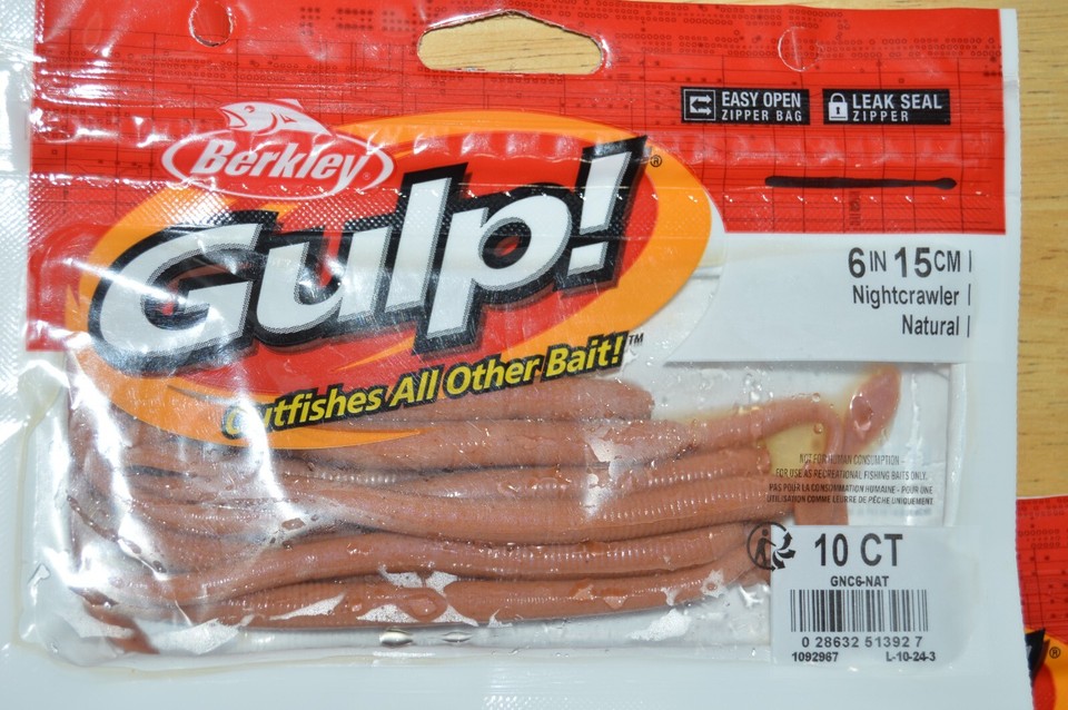 3 packs berkley gulp nightcrawler 6" 10 per pack natural | eBay