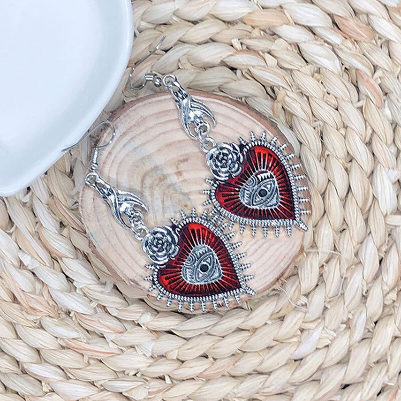 Dark Goth Drop Earring Jewelry Blood Rose Heart Oil Bat Gothic Earrings ...