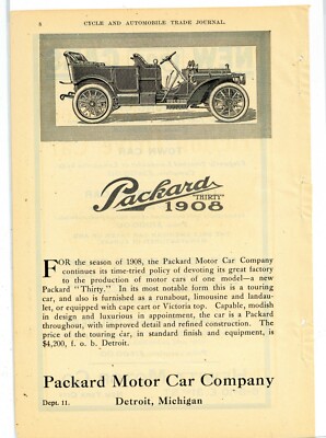 1908 Packard Motor Cars Ad: Thirty Model Intro - $4200 - Detroit ...