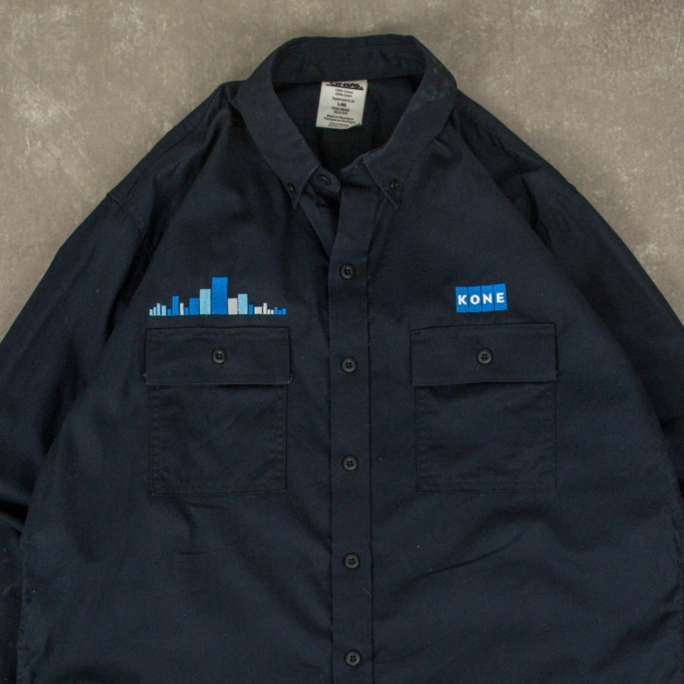 Vintage Kone Workwear Shirt L Men's Navy Blue Logo | eBay