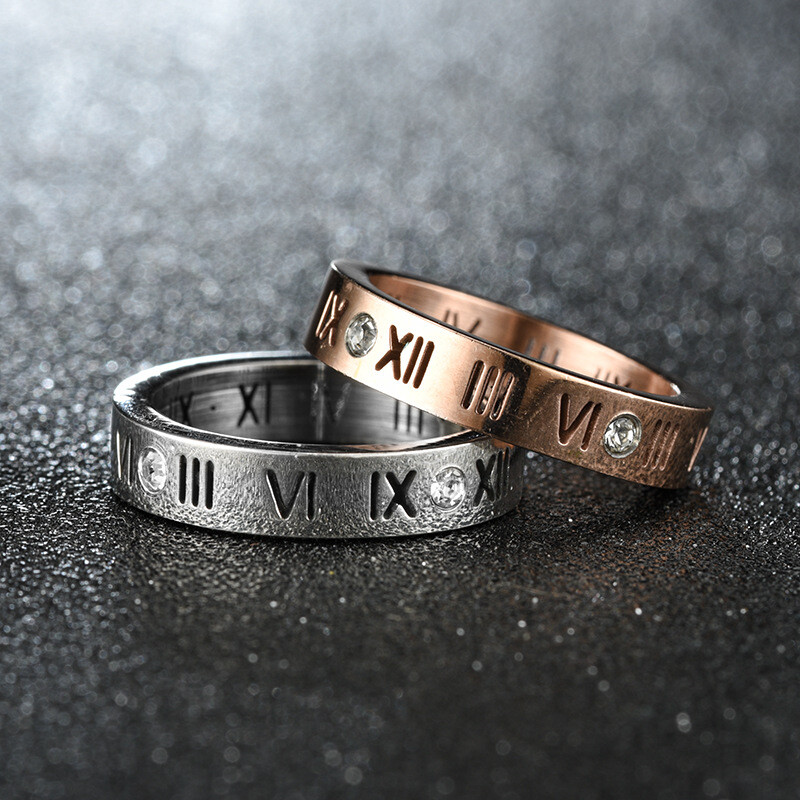 Zircon Roman Numerals Ring Stainless Steel Rings Men Women Couple Ring ...
