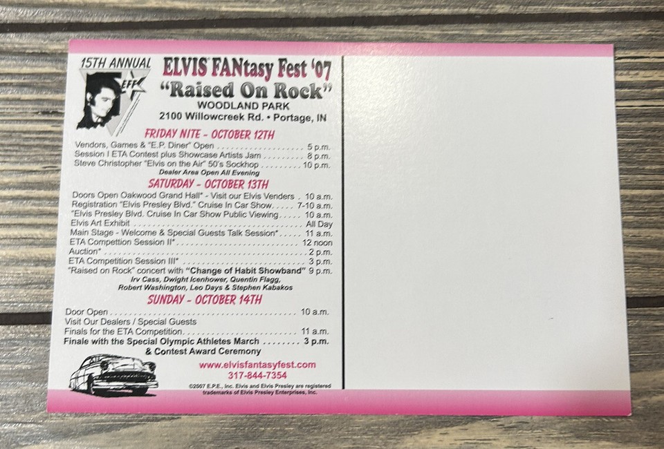 Elvis Fantasy Fest 07 Raised On Rock Promo Ad Post Card 4” x 6” | eBay
