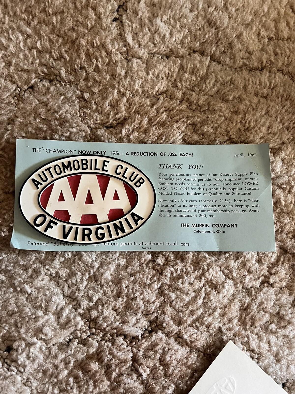 AAA AUTOMOBILE CLUB OF VIRGINIA PLASTIC EMBLEM NEVER USED | eBay