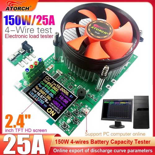 150W 20A Battery Capacity 4-wire Tester DC USB Tester Electronic Load ...