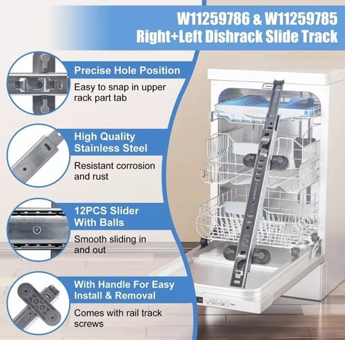 LEFT & RIGHT Whirlpool Dishwasher Dishrack Track Assembly W11259786 ...