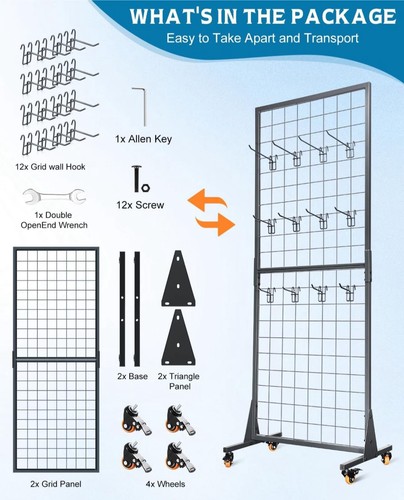 2Pack 2x5.3’ portable Grid Wall Panels T-Base Display Racks Double Side ...