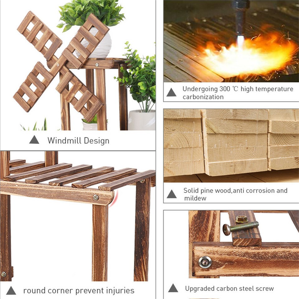 Multi-tiers Wood Plant Stand Corner Ladder Flower Rack Display Shelf In ...