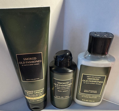 Bath & Body Works Smoked Old Fashioned Mens Collection 3 pc Cream,Spray ...