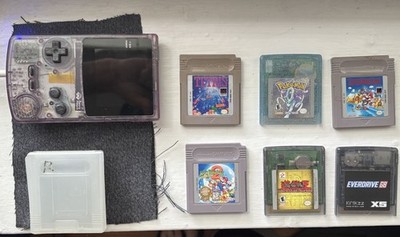 Game Boy Color MODDED lot Atomic purple W/ Everdrive x5 Pokémon crystal ...