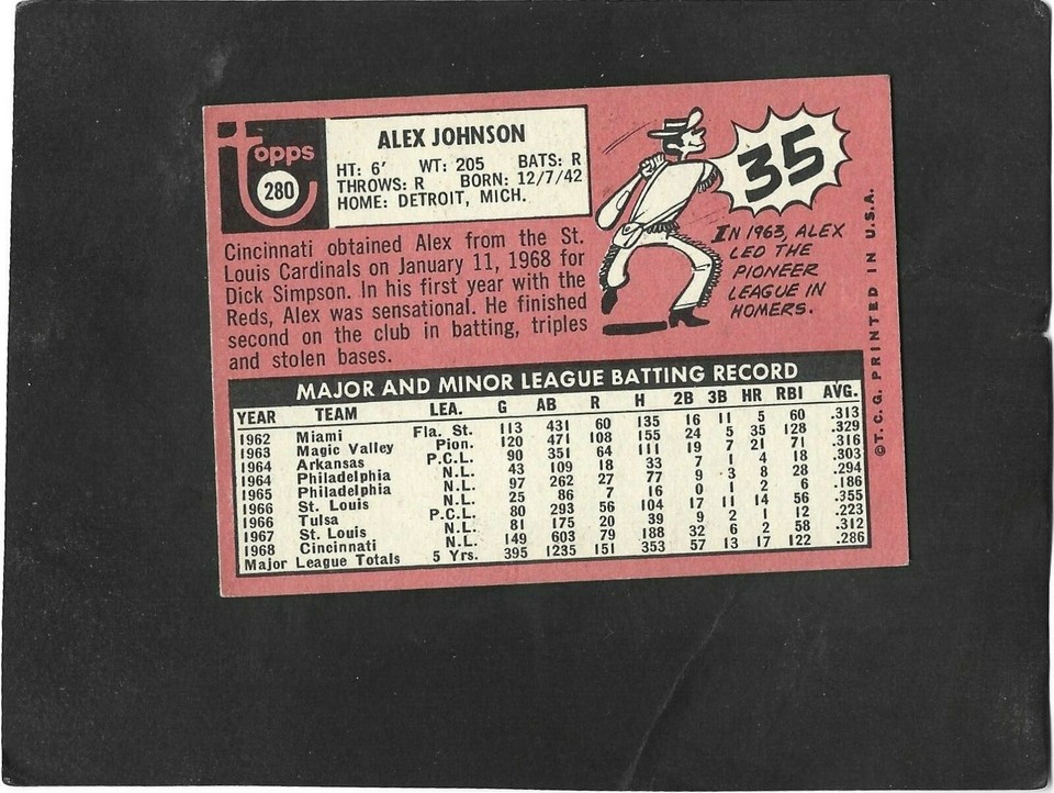 1969 Topps MLB # 280 Alex Johnson | eBay