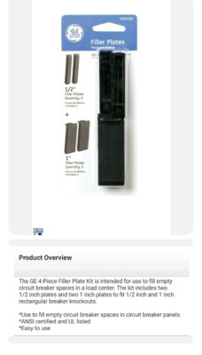 GE THFILLER Load Center Filler Plate, 4 Pack | eBay