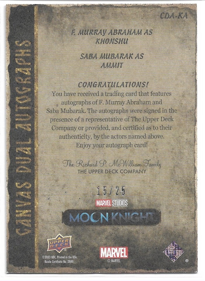 2023 Upper Deck Moon Knight F Murray Abraham Saba Mubarak Dual ...