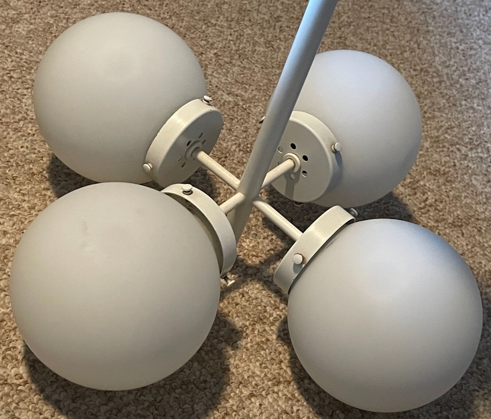 Vintage 60s Mod White Metal Glass Orb Ceiling Light Fixture Lamp Mid ...