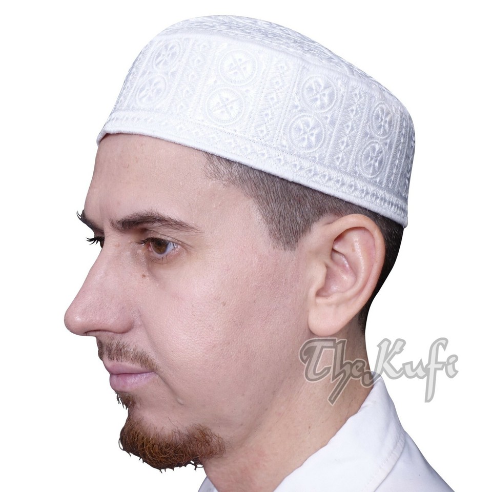 White Embroidered Topi Hat MUSLIM Bangladeshi Pakistani-style Round ...
