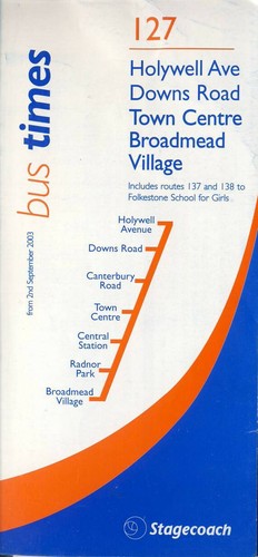 Stagecoach East Kent Bus Timetable - 127 Folkestone Local - September ...