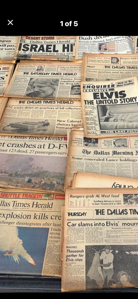 Historic Preserved Newspaper Lot-Elvis 1977,Challenger, Desert Storm ...