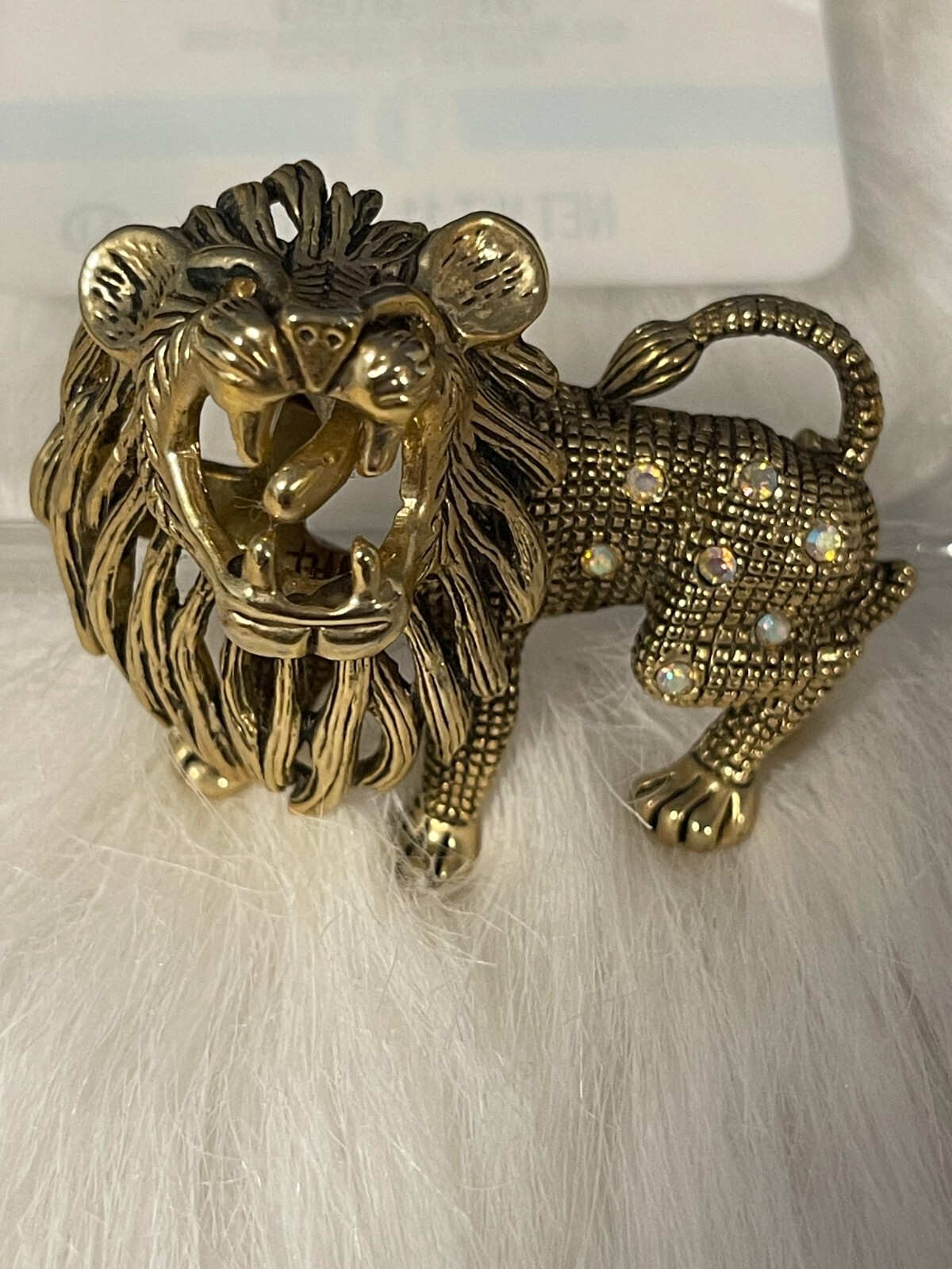 Roaring Lion Vintage Brooch Pin With Crystals - Gem