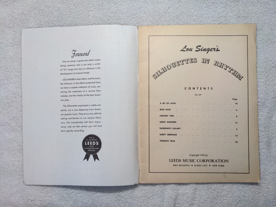 Lou Singer Silhouettes in Rhythm 1944 Sheet Music Folio Sleepy Serenade ...