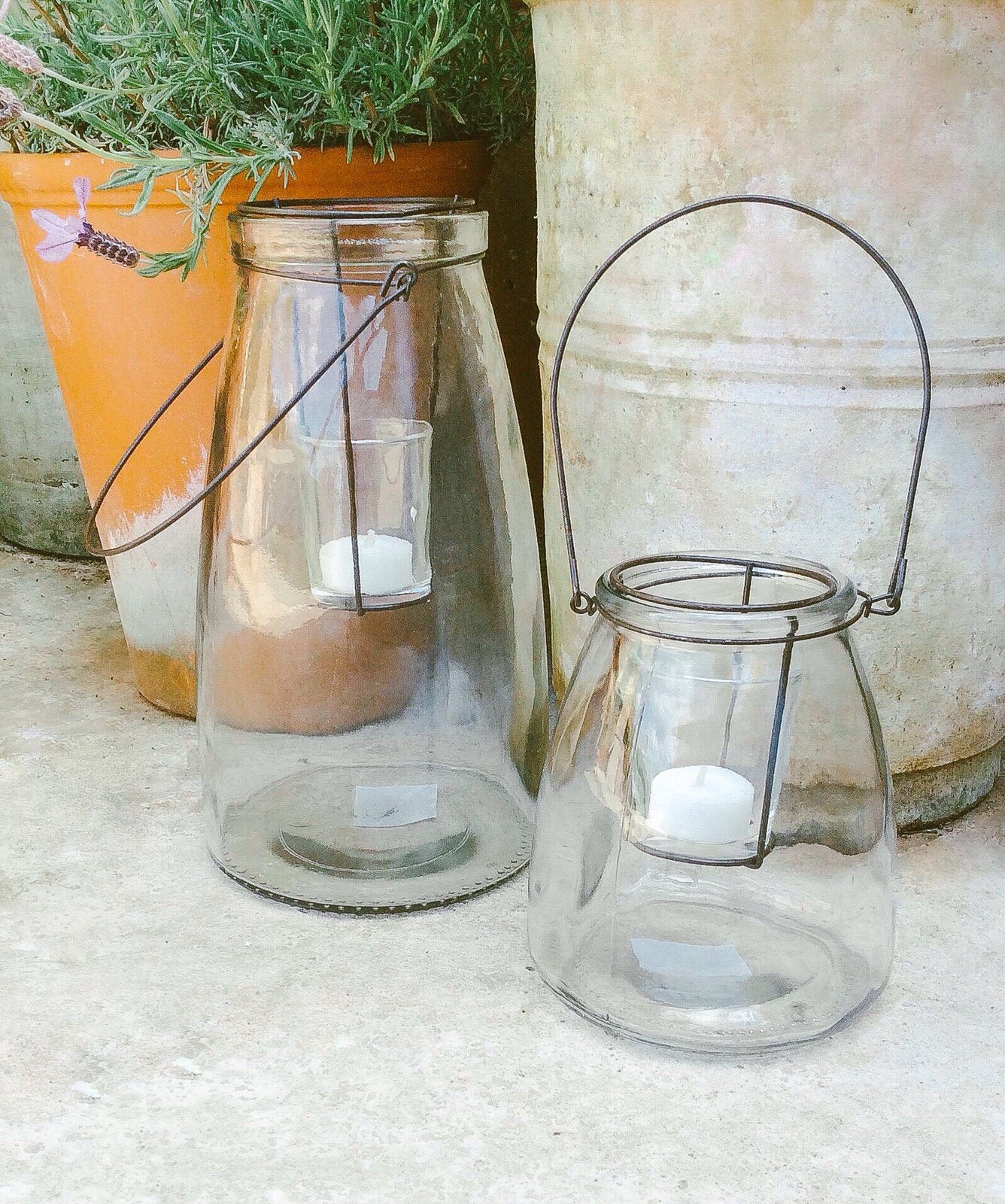 Vintage Style Rustic Glass Lantern Tea-light Votive Candle Holder Small ...