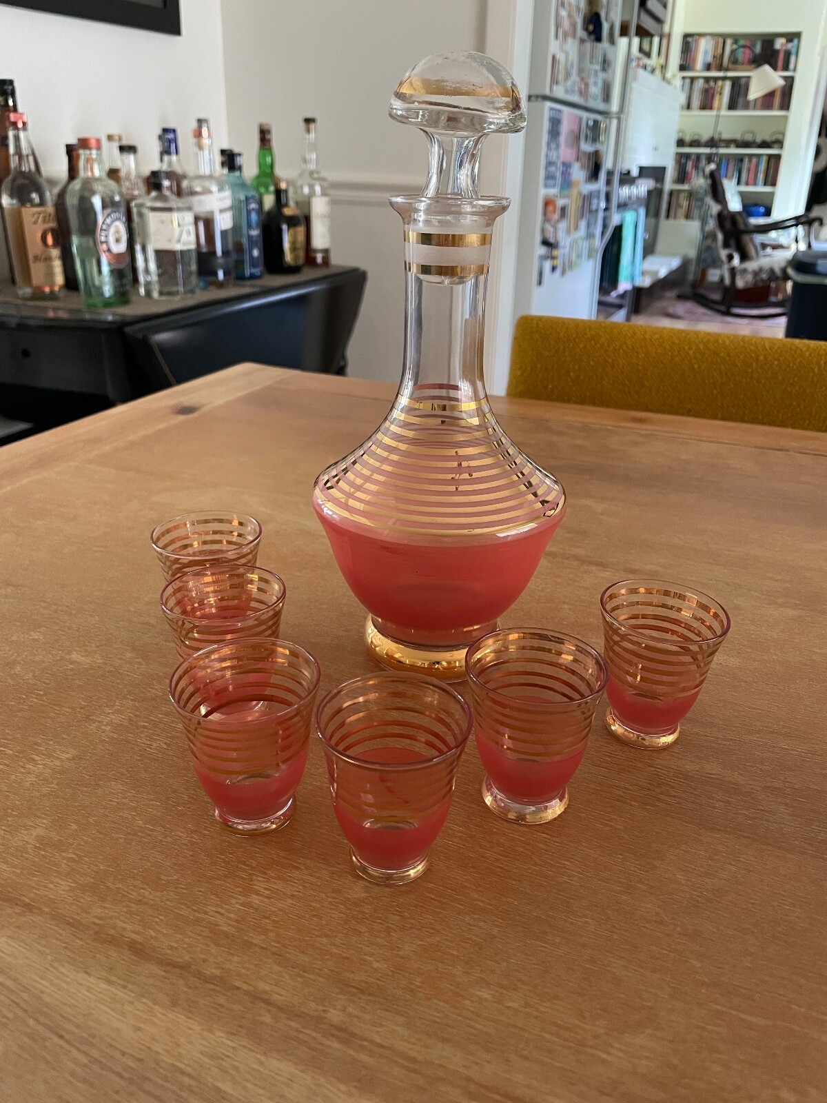 Vintage Italian Decanter Set with 6 Cordial Glasses in Raspberry & Gold ...