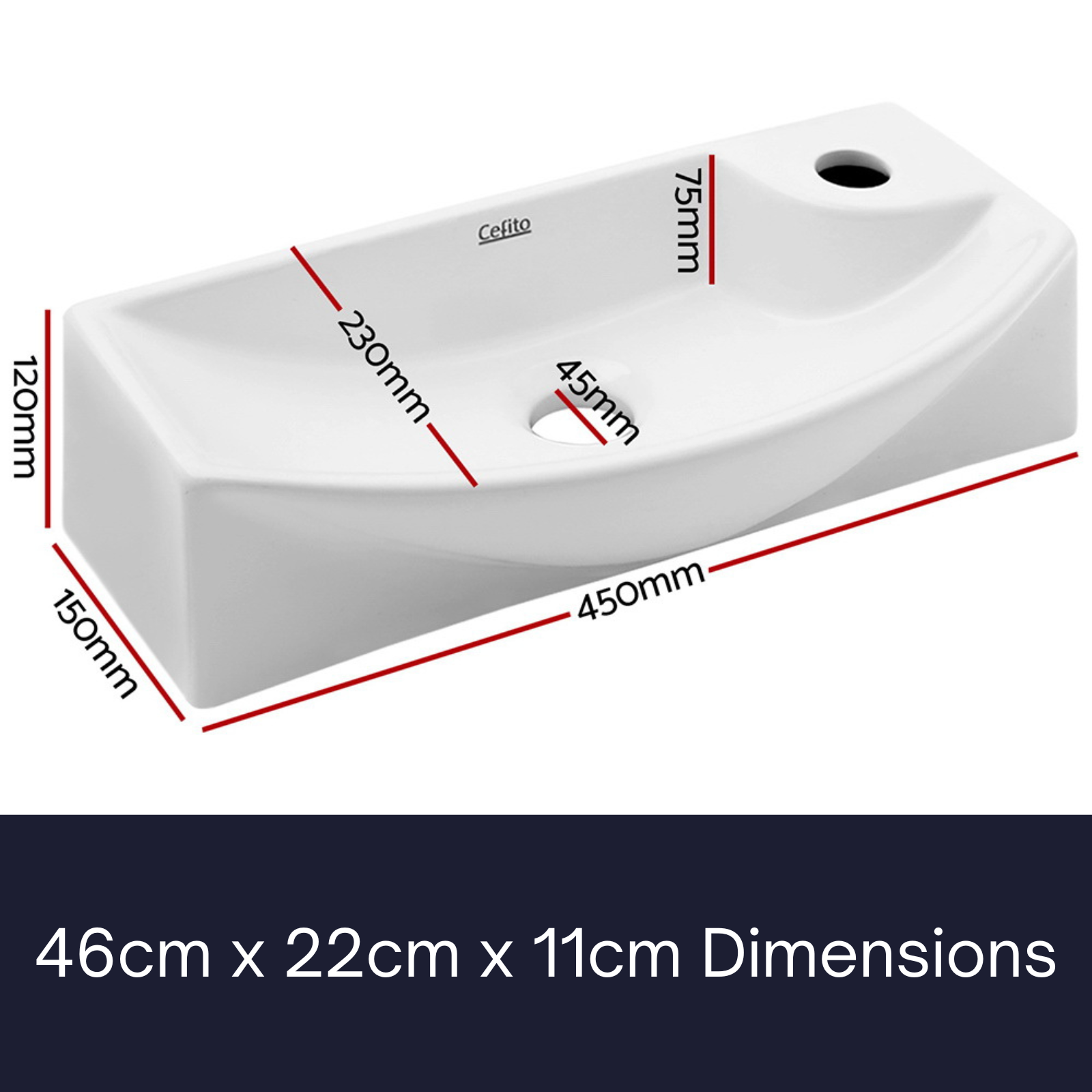 46x15cm Ceramic Bathroom Toilet Hand Wash Basin Wall Mounted Small Tiny ...