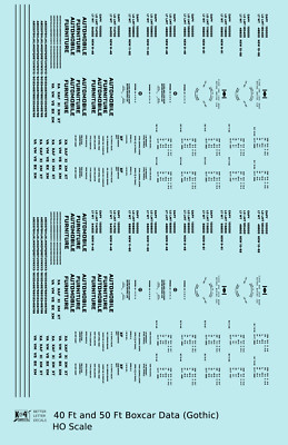 K4 HO Scale Decals Black 40 To 50 Ft Boxcar Dimensional Data Set Gothic ...