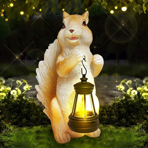 Solar Garden Statues Squirrel Decor - Resin Outdoor/Indoor Squirrel ...