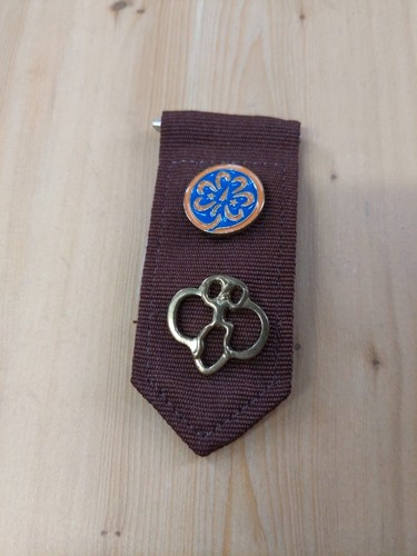 VTG Girl Scout Uniform Shoulder Tab Pin Set - Trefoil & Ornate Blue ...