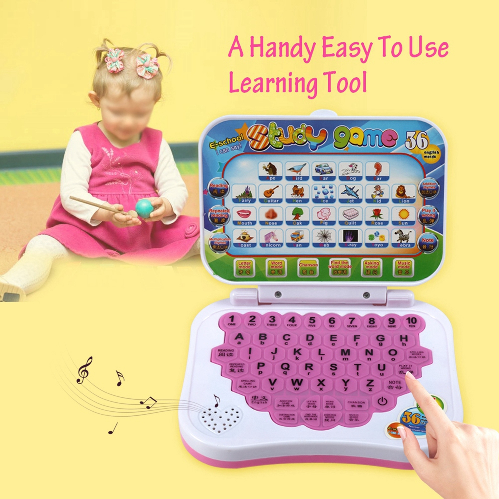 Baby Kids Children Bilingual Educational Learning Study Toy Laptop ...