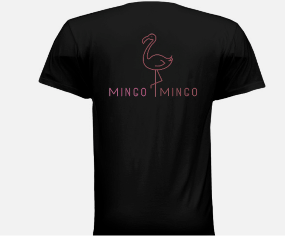 Mingo Mingo Graphic Flamingo Print Double Sided Short Sleeve Black Tee ...