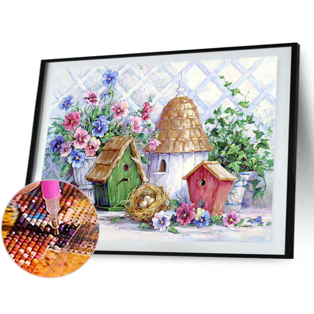 Full Round Drill Diamond Painting 5D Flower Bird House Poster Kit ...