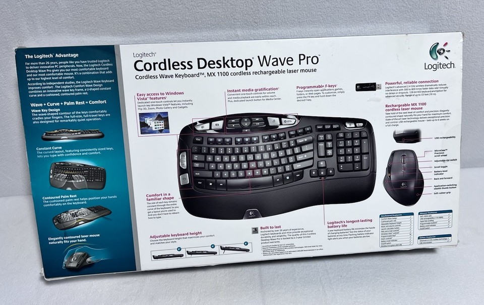 Logitech Cordless Desktop Wave Pro Keyboard and MX1100 Laser Mouse ...