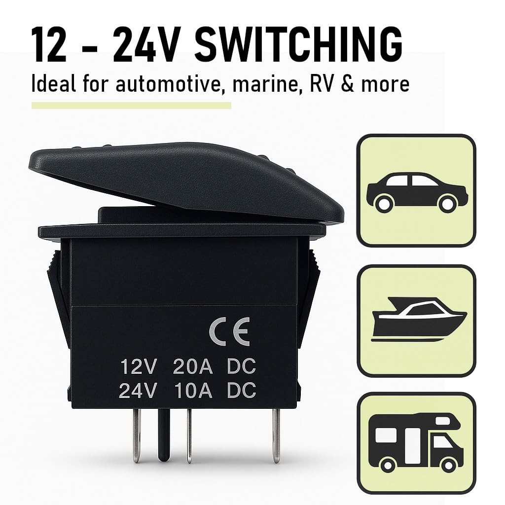 Marine Rocker Switches Momentary ON/Off Illuminated LED 3 PCS Red 20A ...