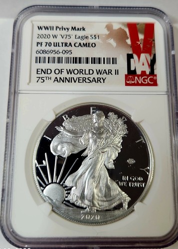 2020 W Proof Silver Eagle End of WWII V75 Privy Mark NGC PF70 V Day ...