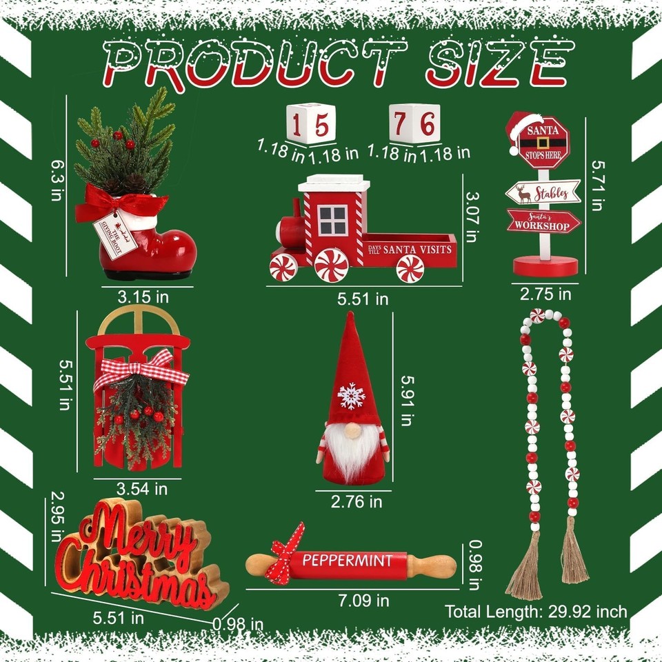 Christmas Decorations 8 PCS Tiered Tray Decor Set, Cute Tabletop ...