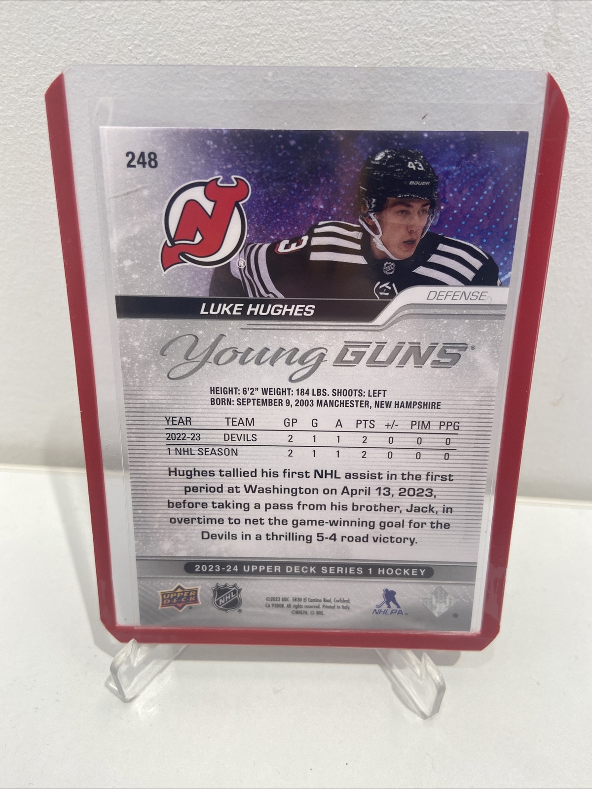 2023-24 Upper Deck Series 1 Luke Hughes RC Young Guns Devils Rookie ...