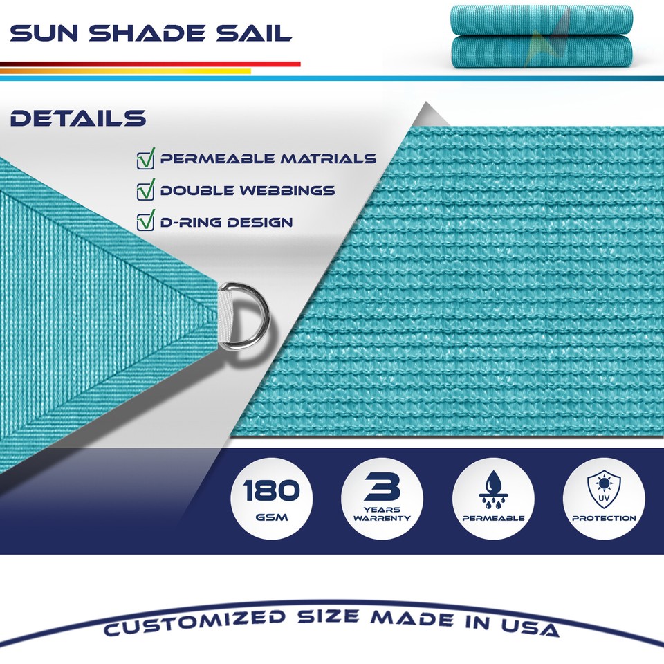 Sun Shade Sail Turquoise Permeable Pool Outdoor Canopy Awning Cover W/8 ...