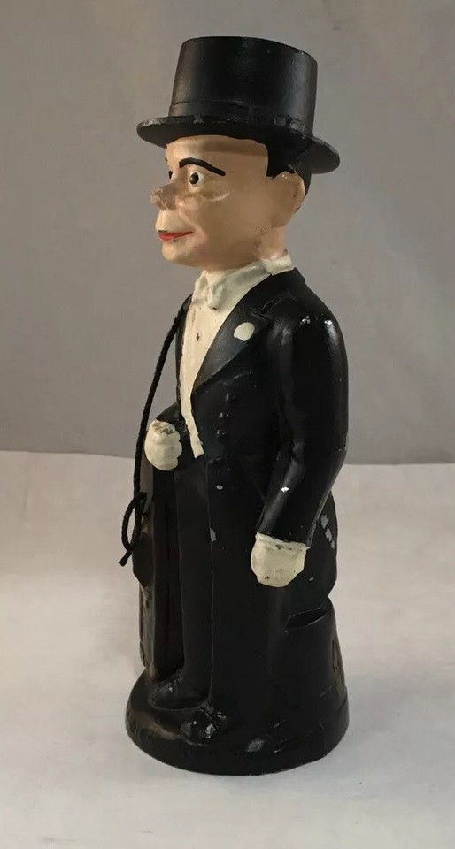 VINTAGE CHARLIE MCCARTHY FIGURAL WHITE METAL PAINTED STILL PENNY BANK ...