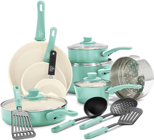 GreenLife Soft Grip Healthy Ceramic Nonstick 16 Piece Cookware Set ...