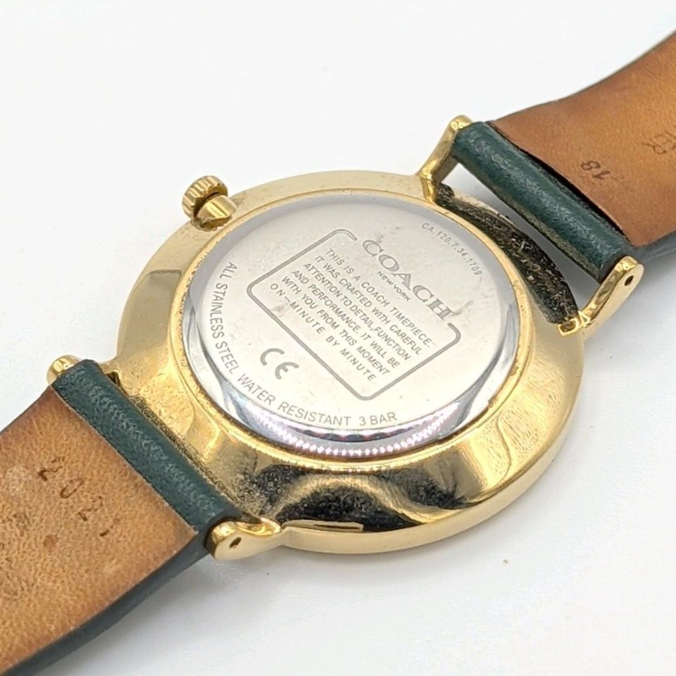 COACH 120.34.1709 Watch Ladies Quartz Round Gold Green dial Logo Y2K ...