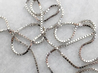 14k Solid White Gold Italy Box Chain Link Necklace 20" Hand Made Real ...