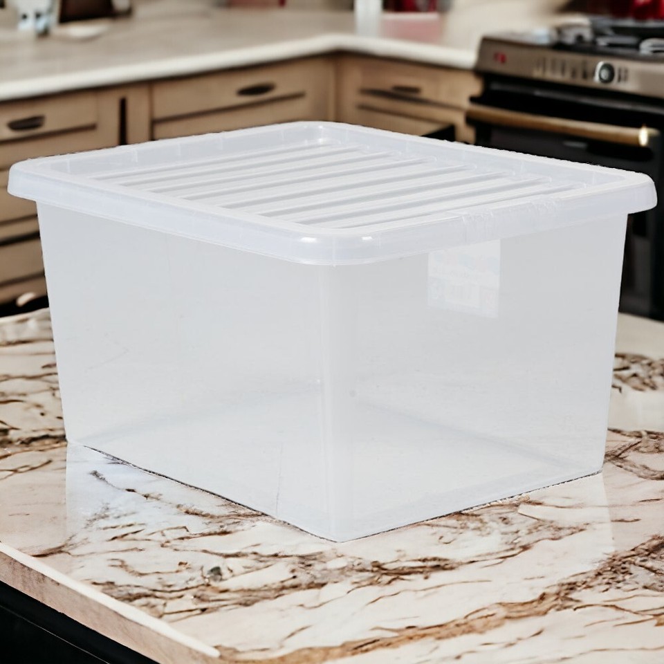 4L-80L Clear Plastic Storage Boxes With Lids Home Office Kitchen ...